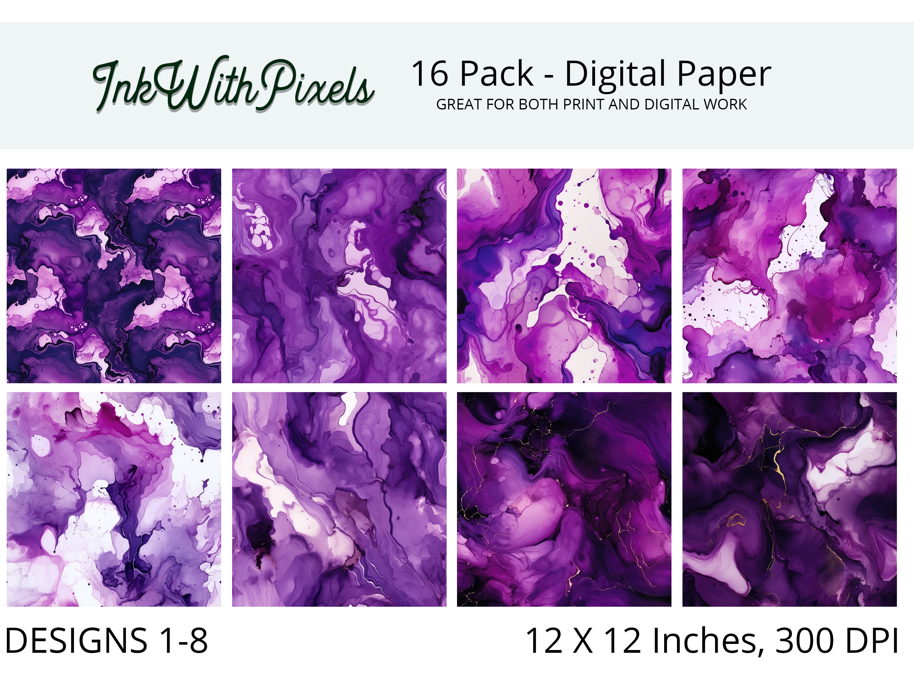 Digital Paper- Purple Alcohol Ink / Ink Pour/ Ink Drop/ Scrapbook Paper ...