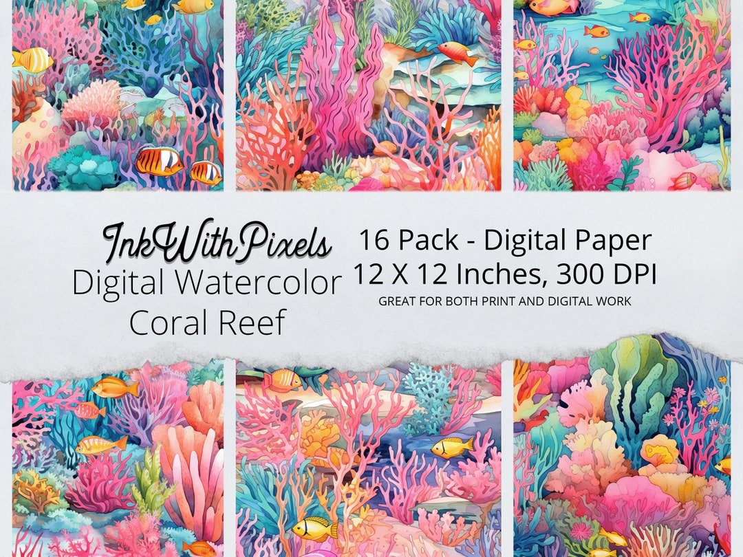 Digital Paper-digital Watercolor Coral Reef Pattern/ Scrapbook Paper - Etsy