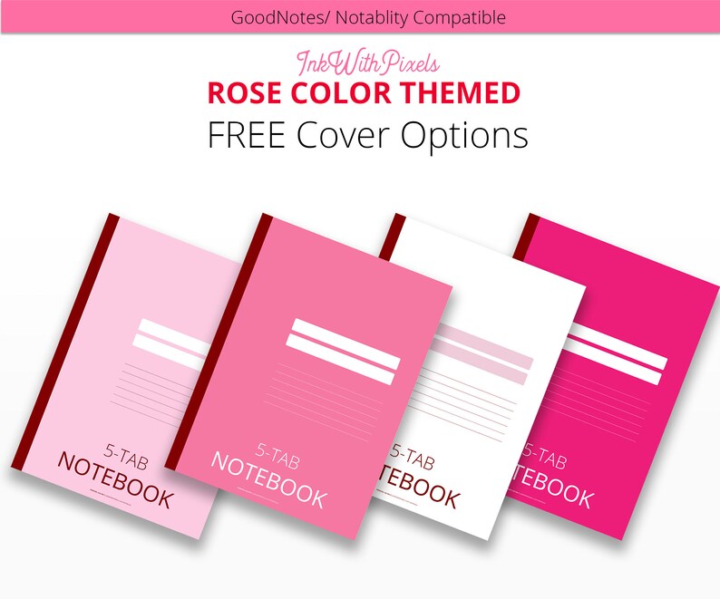 5 Tab Digital Notebook/ Rose Color Scheme / With 10 Templates ...