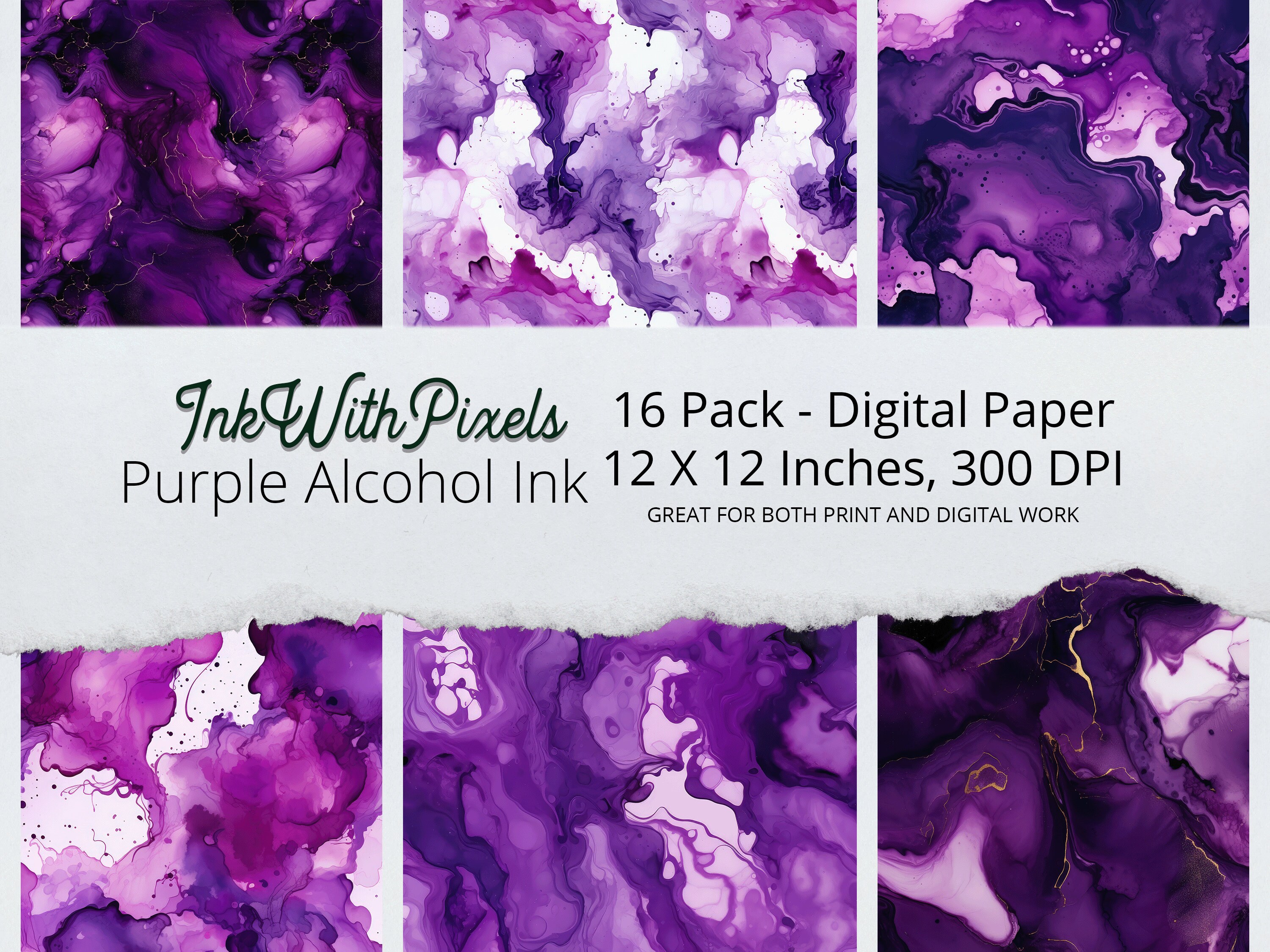 Digital Paper- Purple Alcohol Ink / Ink Pour/ Ink Drop/ Scrapbook Paper ...