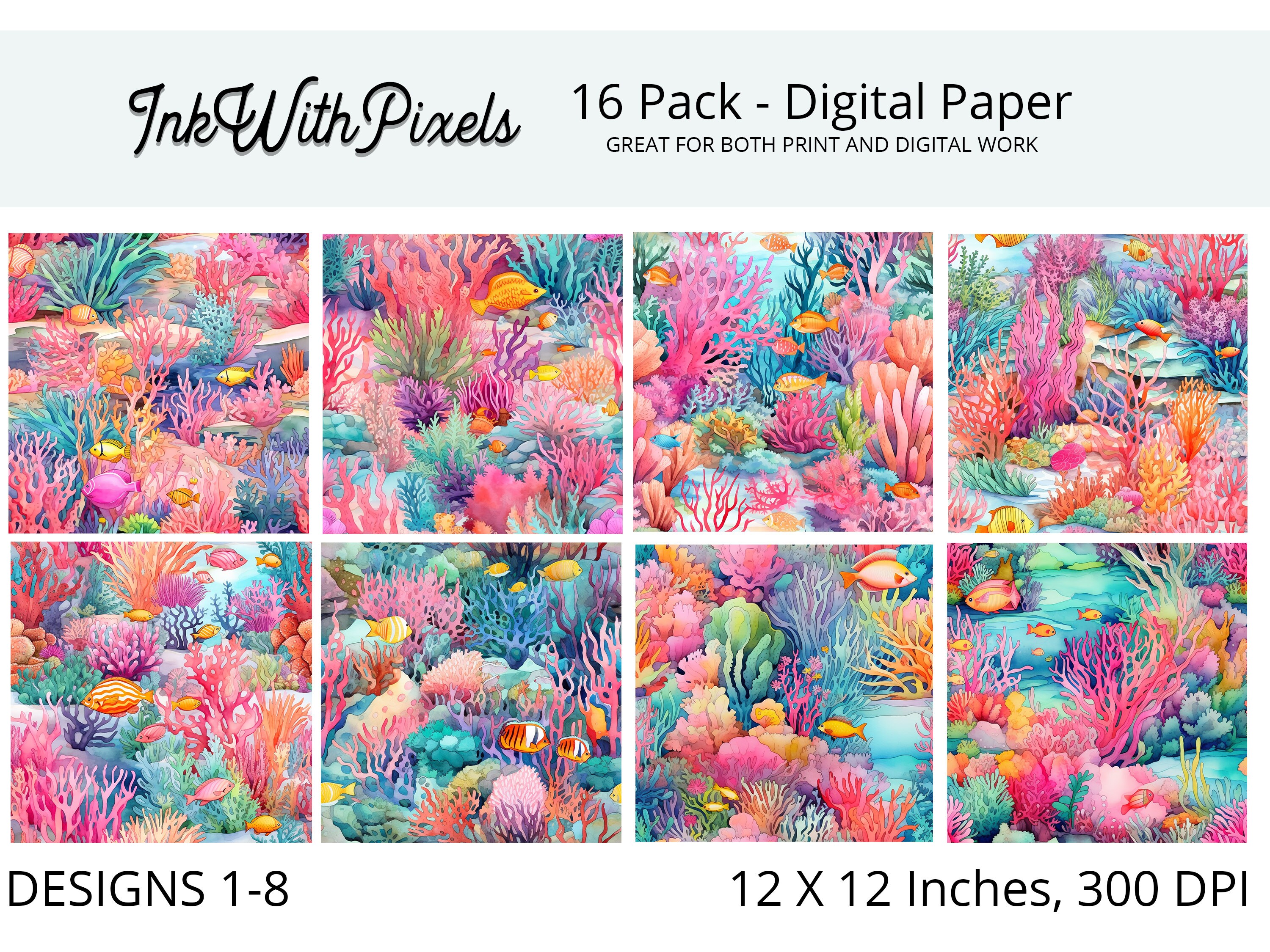 Digital Paper-digital Watercolor Coral Reef Pattern/ Scrapbook Paper - Etsy
