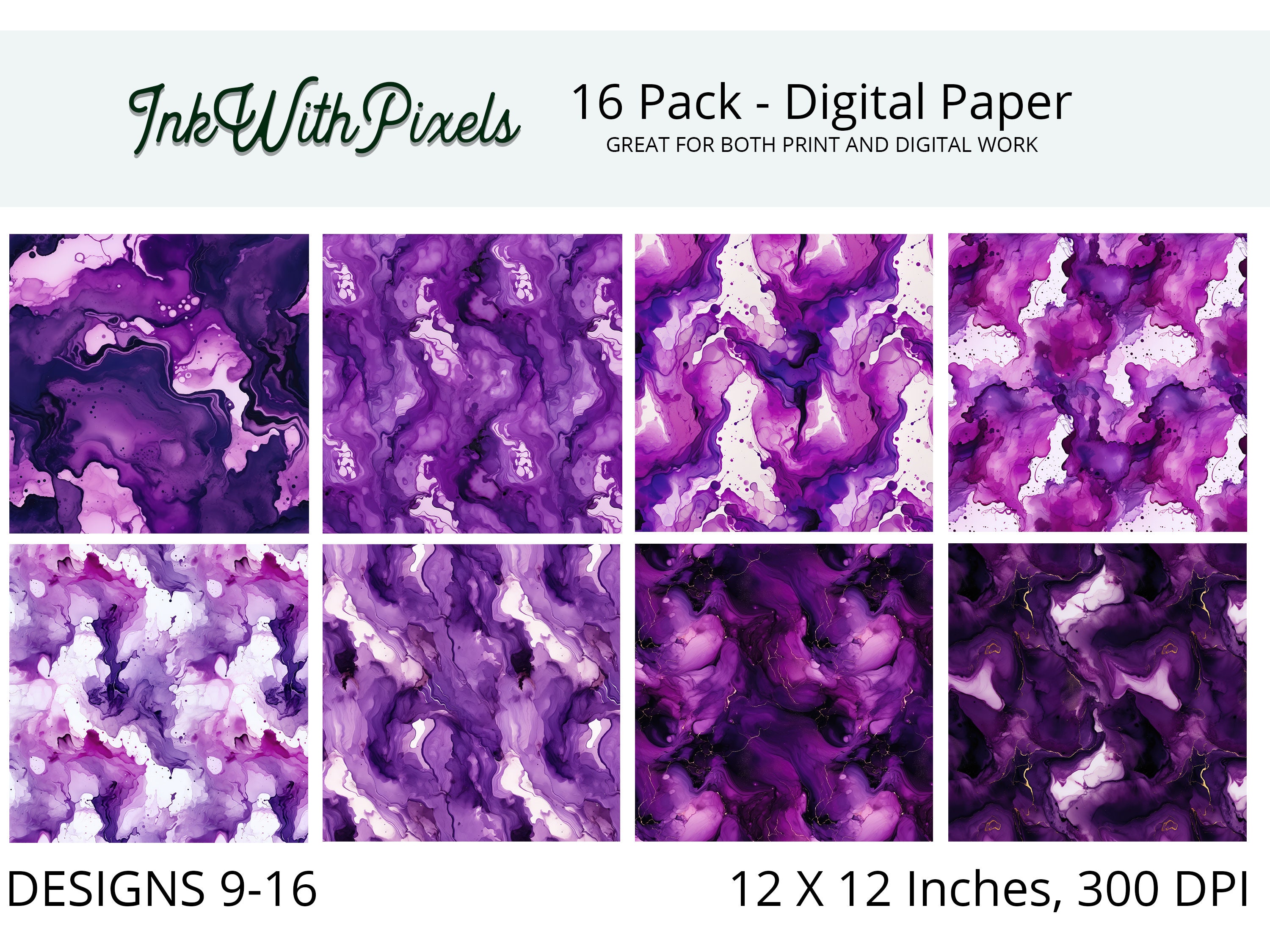 Digital Paper- Purple Alcohol Ink / Ink Pour/ Ink Drop/ Scrapbook Paper ...