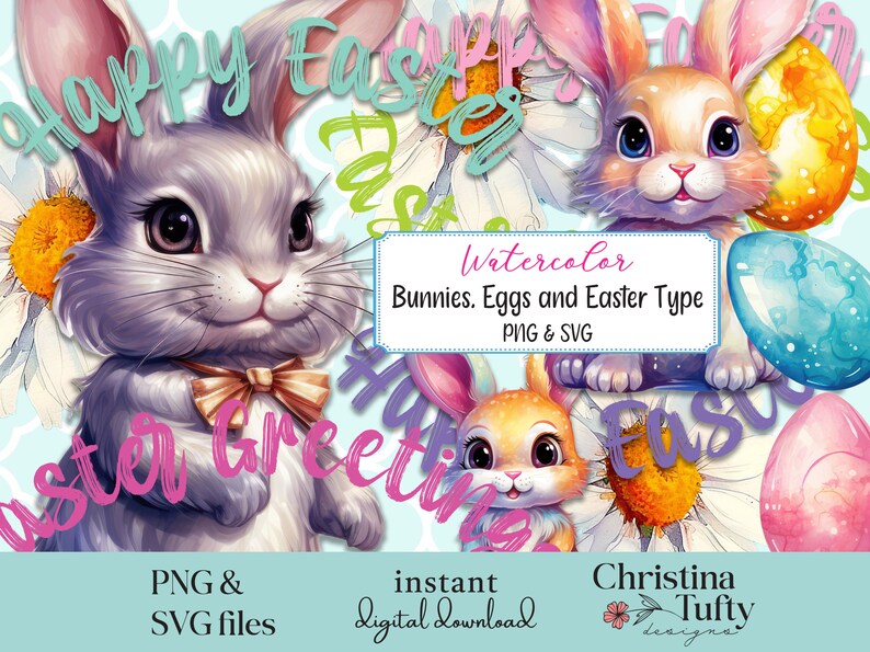 Easter Bunnies Clip Art, Easter Bunny PNG, Easter SVG With Easter Eggs ...