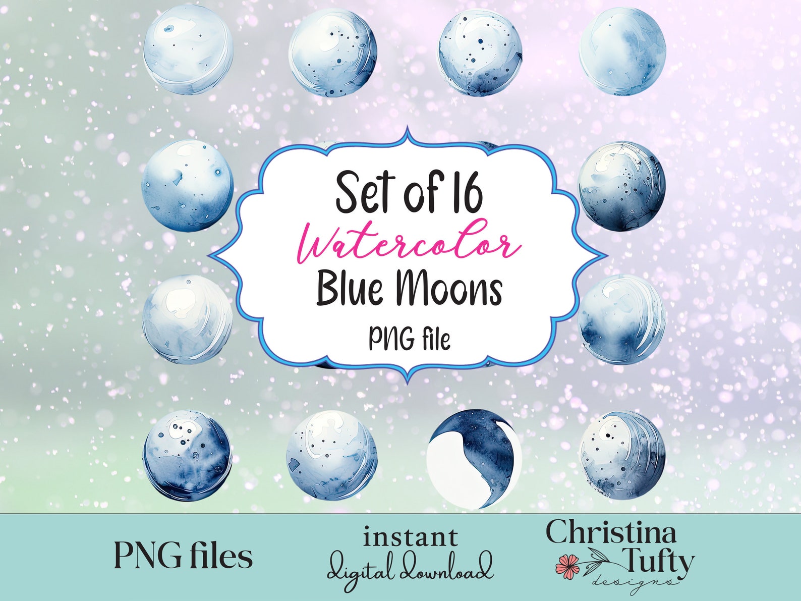 Blue Moons PNG, Watercolor PNG, Crescent Moon PNG, Celestial Png ...
