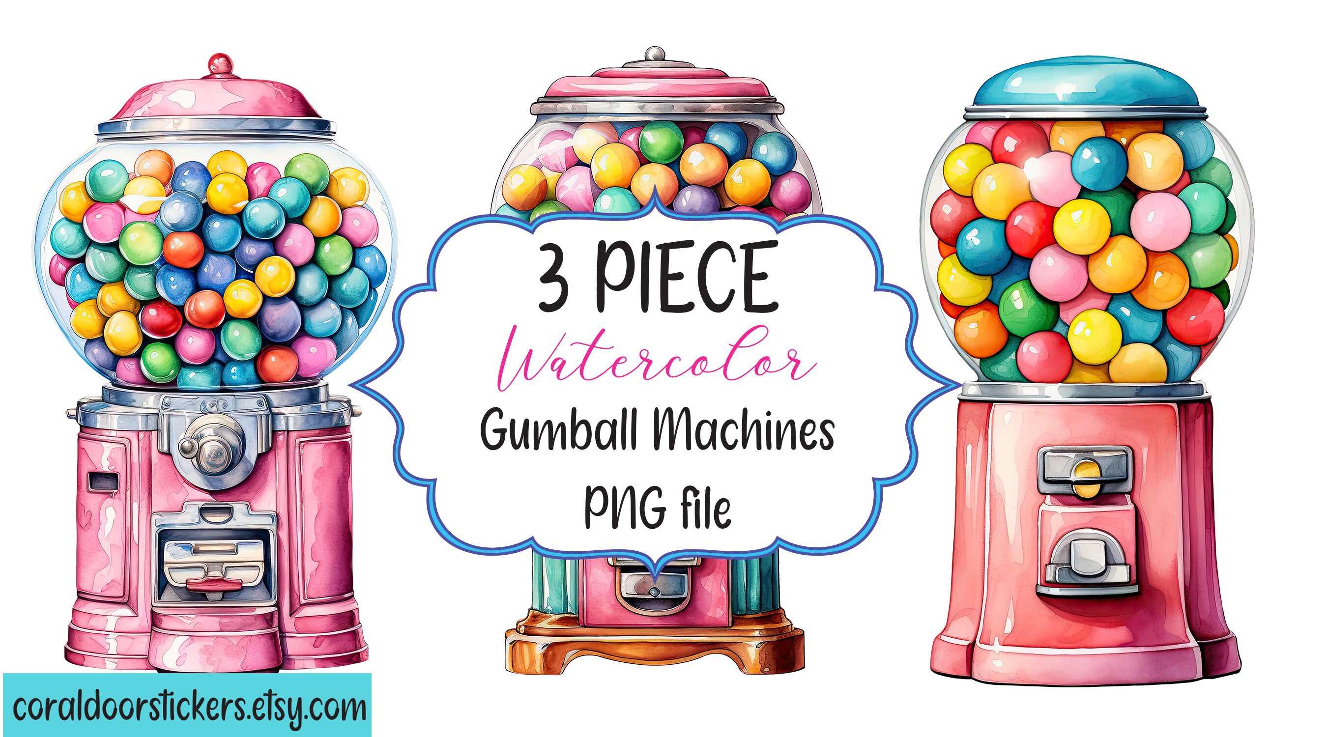 Watercolor Gumball Machines Set of 3 Pngs - Etsy