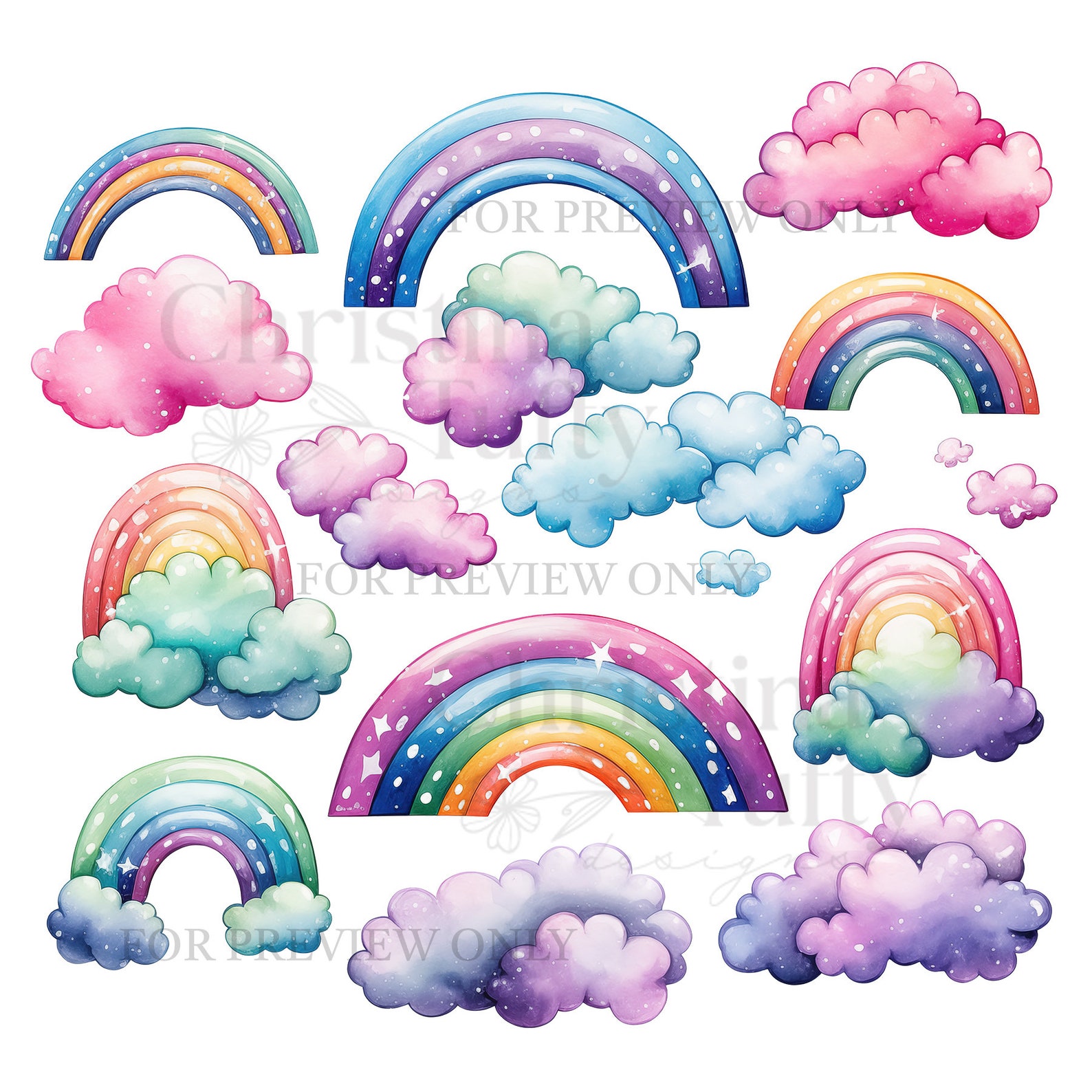 Rainbows and Clouds PNG SVG Files, Rainbow Clip Art, Cloud Clip Art ...