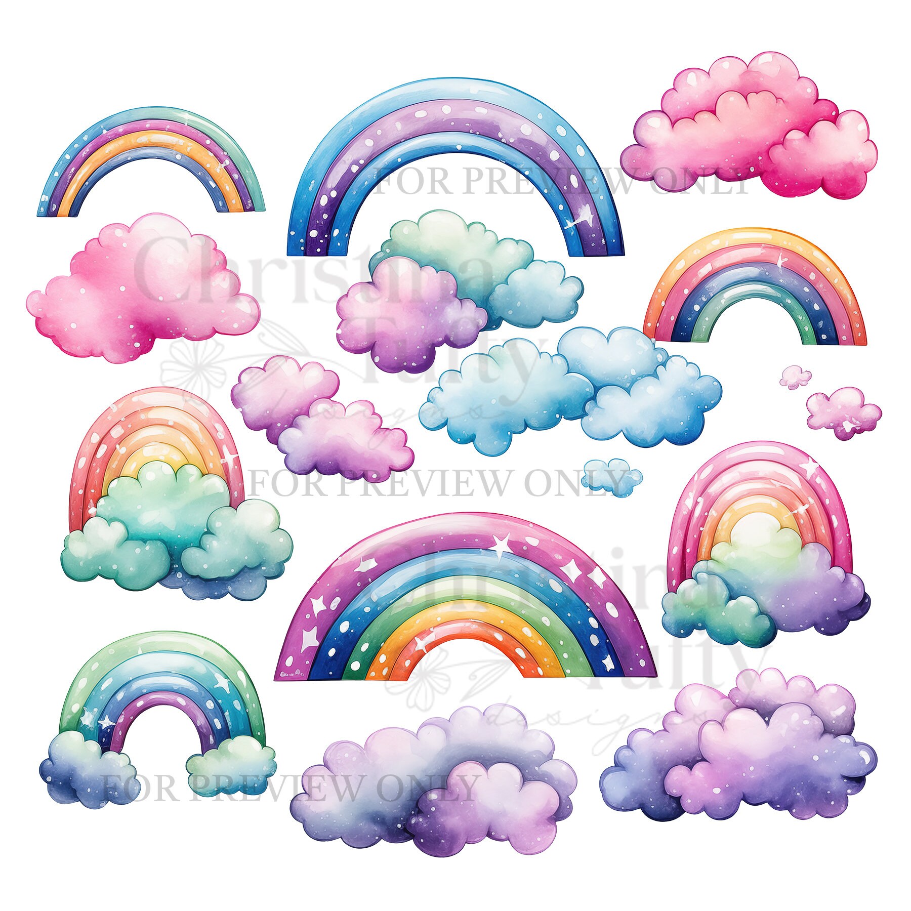 Rainbows and Clouds PNG SVG Files, Rainbow Clip Art, Cloud Clip Art ...