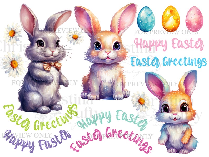 Easter Bunnies Clip Art, Easter Bunny PNG, Easter SVG With Easter Eggs ...