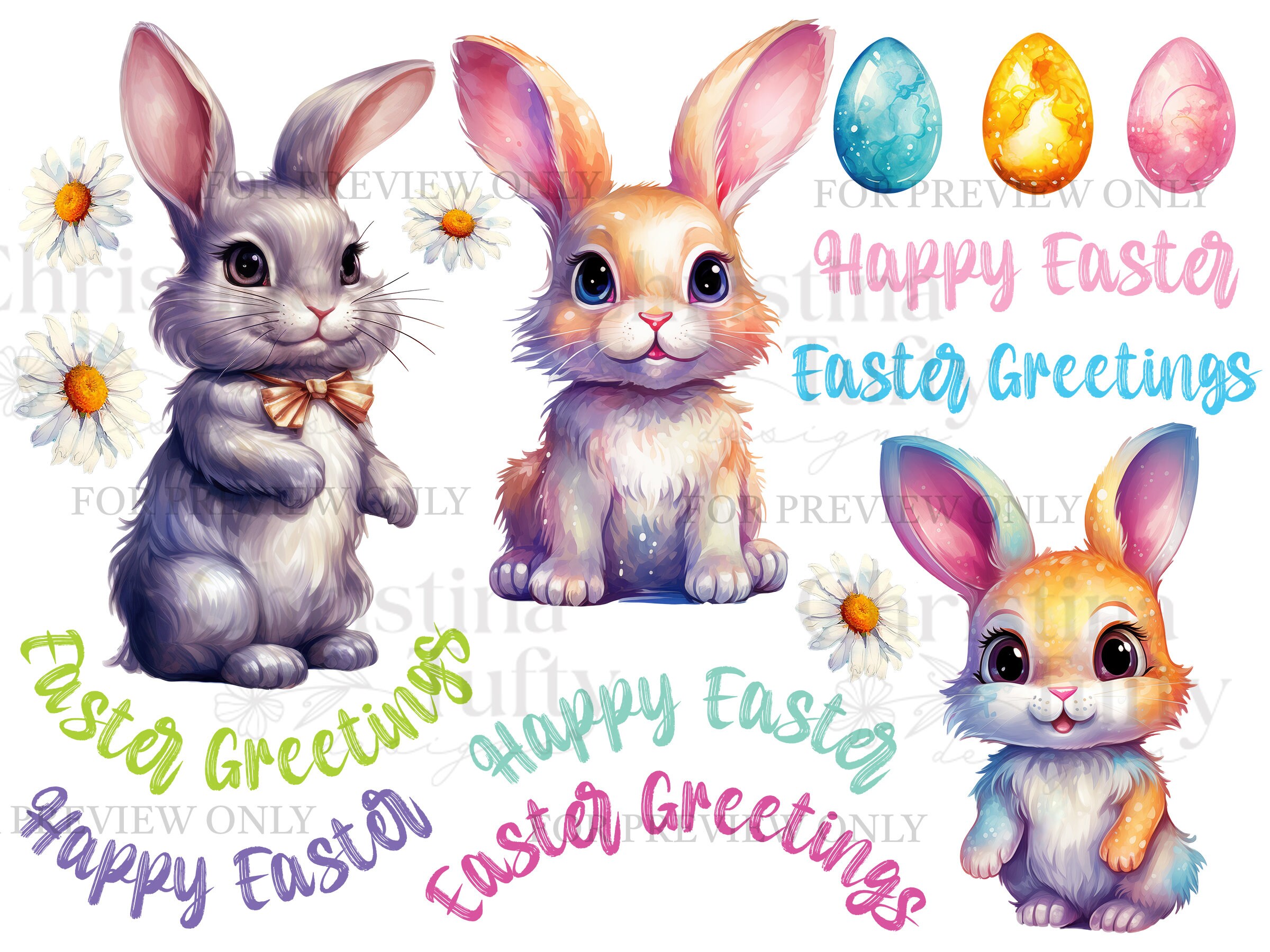Easter Bunnies Clip Art, Easter Bunny PNG, Easter SVG With Easter Eggs ...