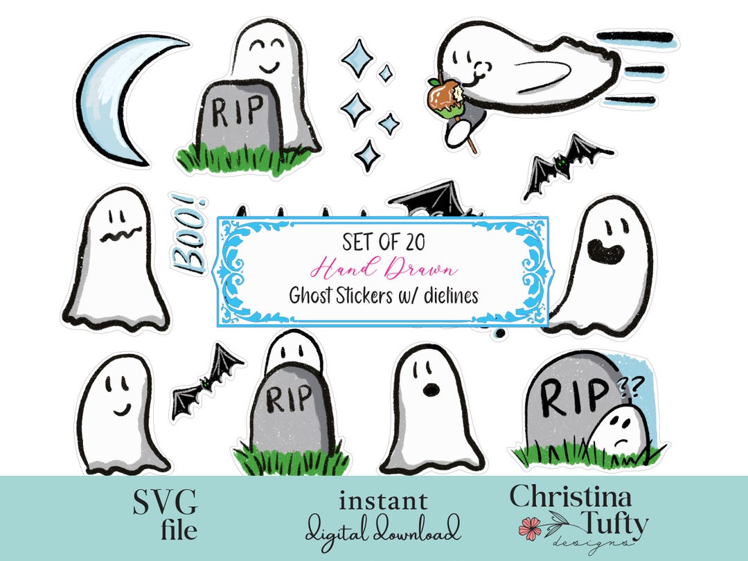 Hand Drawn Ghost Halloween Stickers With Dielines for Cutting Machines ...