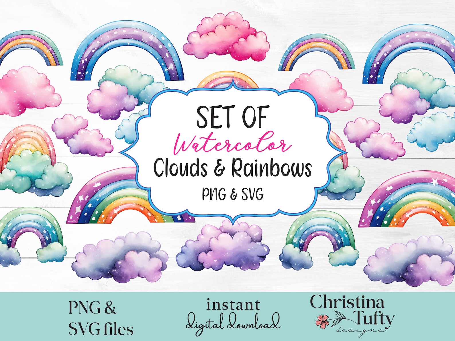 Rainbows and Clouds PNG SVG Files, Rainbow Clip Art, Cloud Clip Art ...