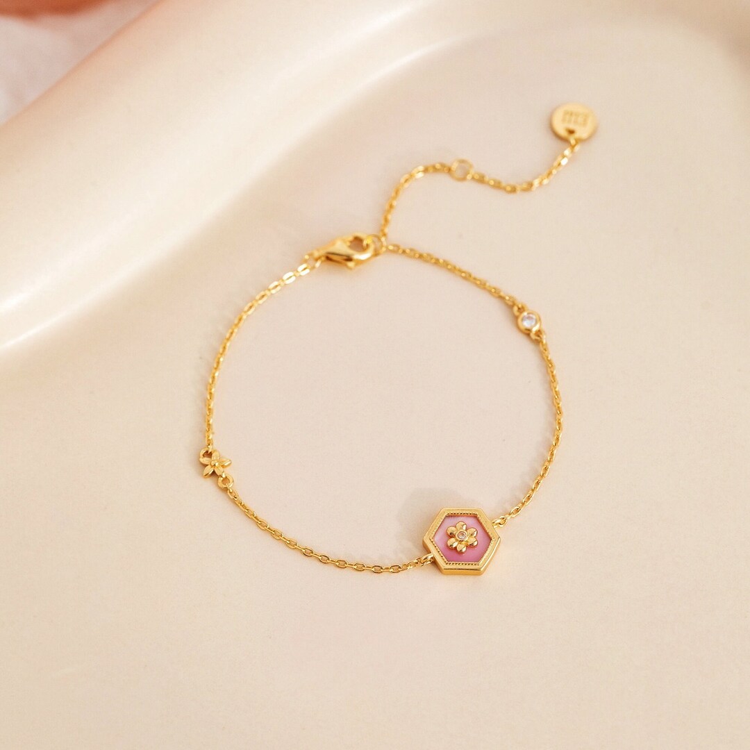 Pink Conch Shell Bracelet -natural Queen Conch Bracelet -flower ...