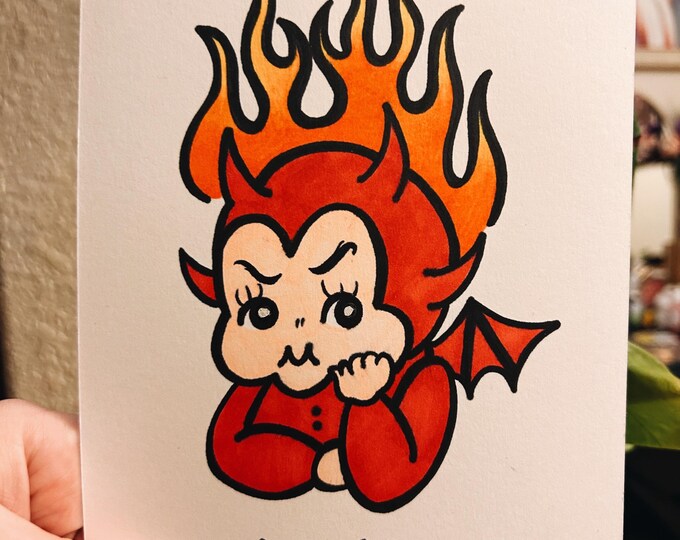 Hand Drawn Tattoo Flash • American Traditional • Cherub • Devil • Art ...