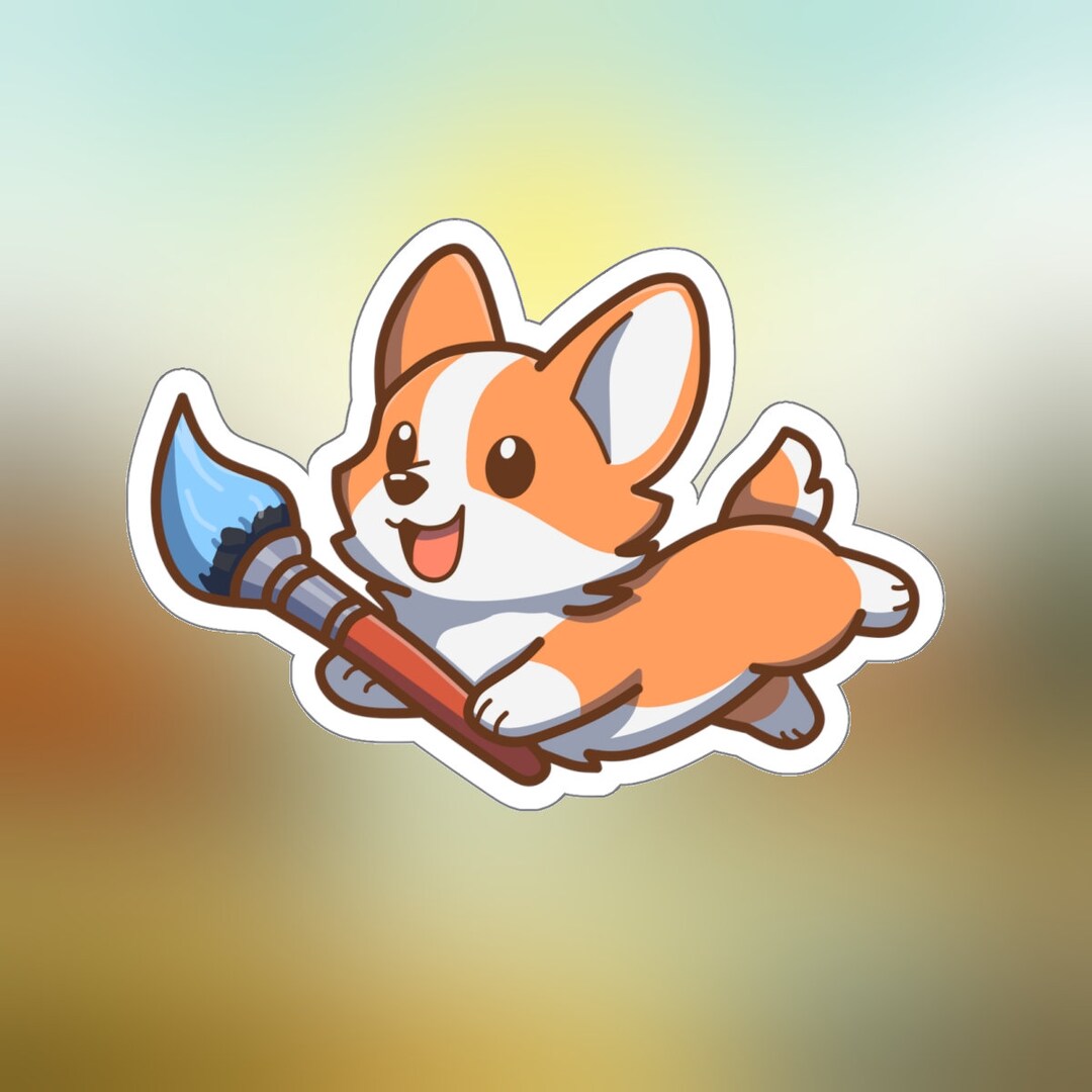 Cute Corgi Sticker, Kawaii Chibi Anime Dog, Painter Fox Animal Vinyl ...