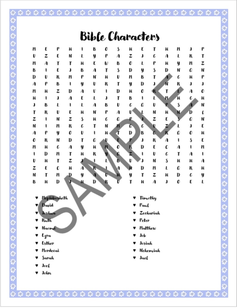 Word Search Bible Characters Floral - Etsy