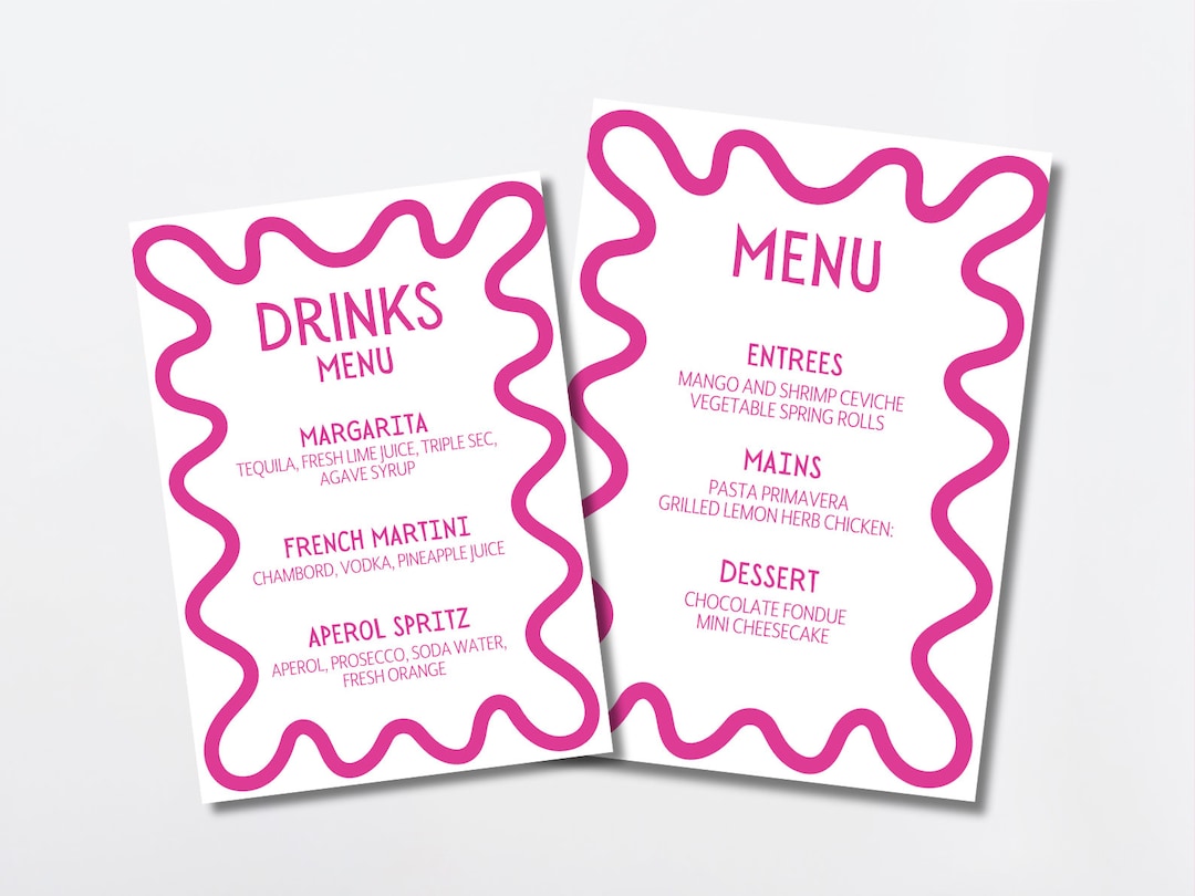 Printable Pink and White Wavy Border Menus | Pink Menus | Custom ...