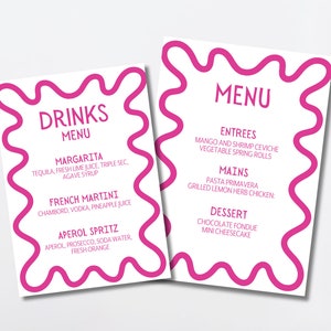 Printable Pink and White Wavy Border Menus Pink Menus Custom ...