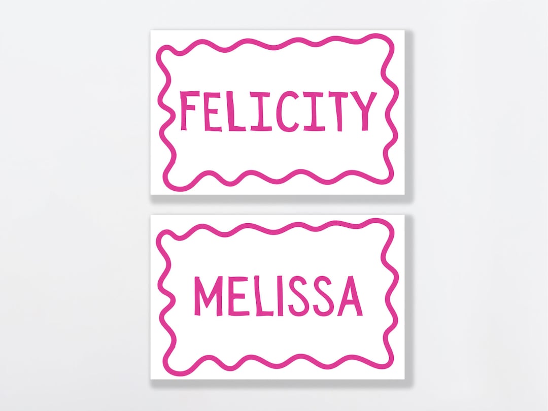 Printable Pink Wavy Border Place Cards | Pink & White Place Card ...