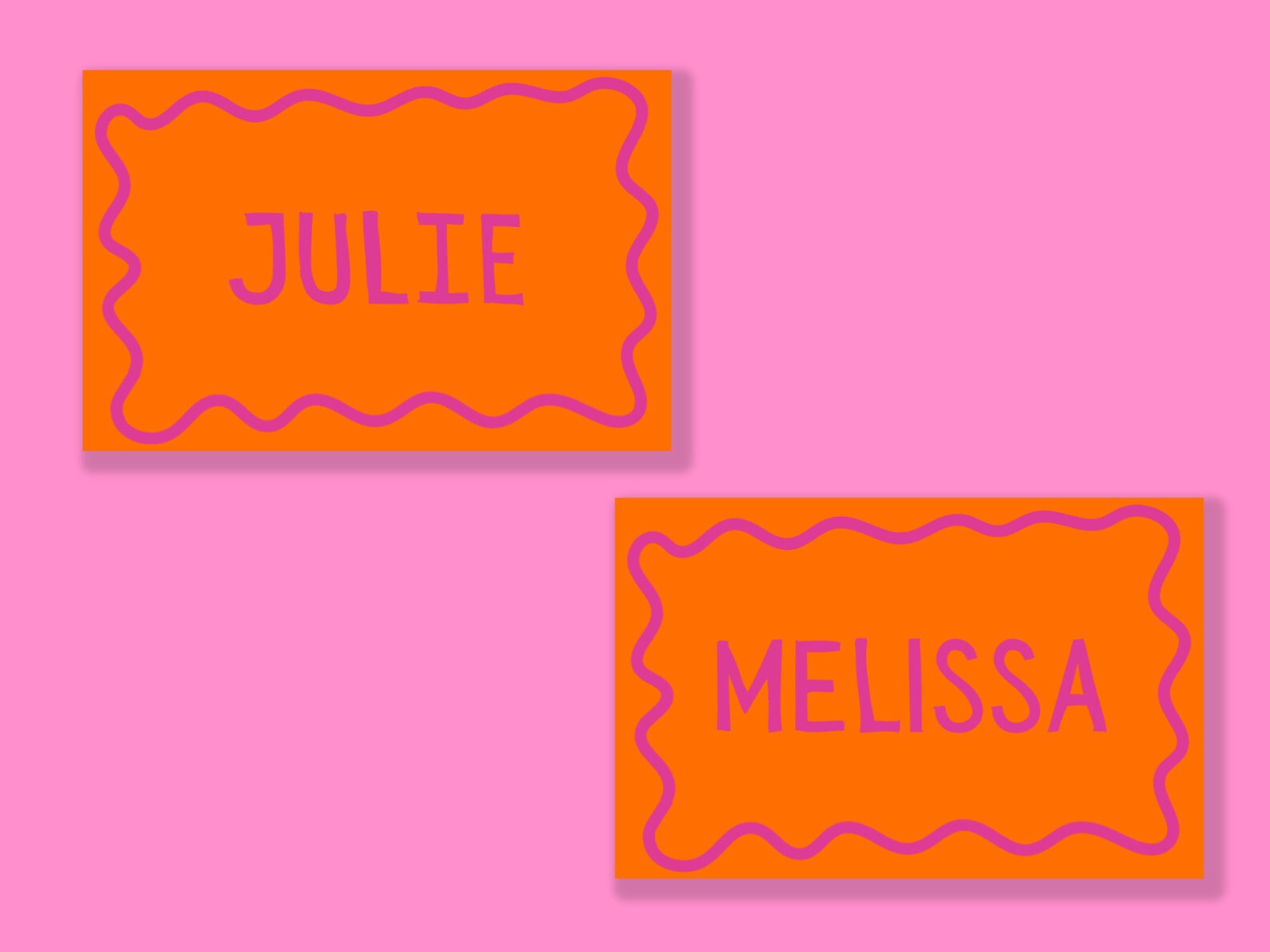 Printable Pink Wavy Border Place Cards Pink & Orange Place Card Custom ...