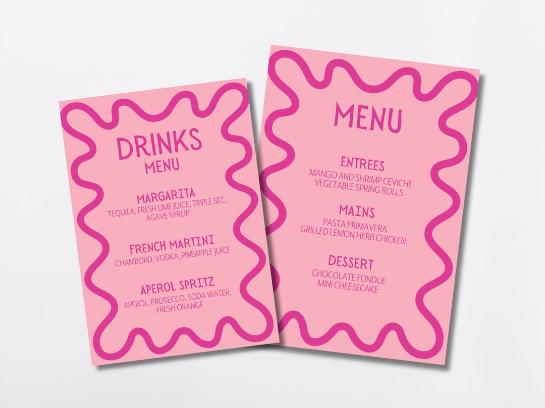 Printable Pink Wavy Border Menus Pink Menus Custom - Etsy