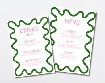 Printable Pink and White Wavy Border Menus | Pink Menus | Custom ...