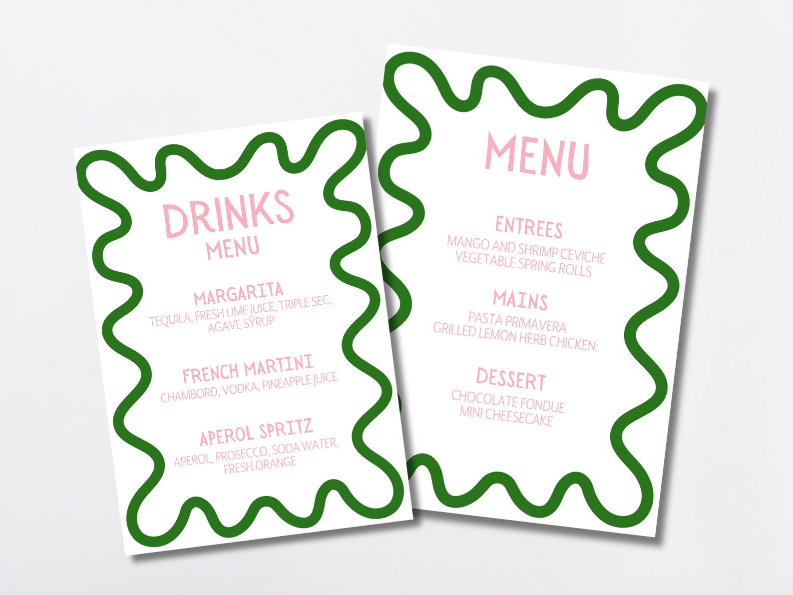 Printable Pink and Green Wavy Border Menus | Pink Menus | Custom ...