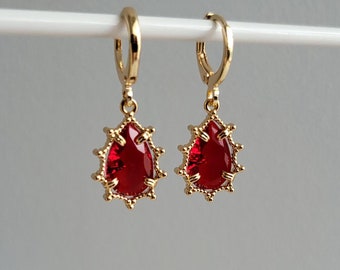 Emerald Green & Crystal Teardrop Teardrop Jewel Huggie Hoop Earrings ...