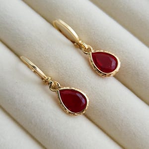 Ruby Red & Crystal Teardrop Teardrop Jewel Huggie Hoop Earrings, Gold ...