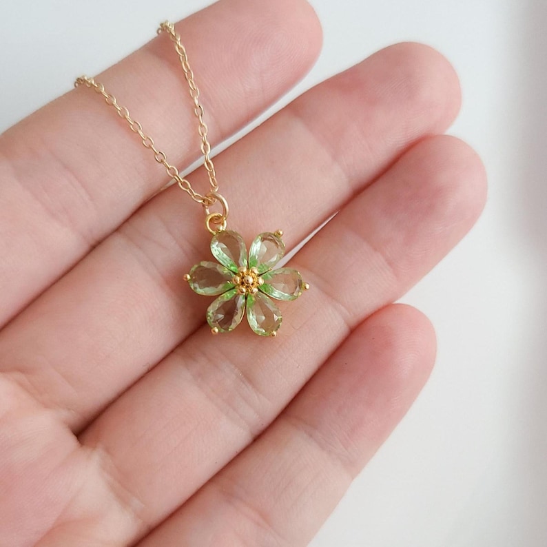 Light Green CZ Flower Necklace | Peridot Green Necklace | Vintage Style ...