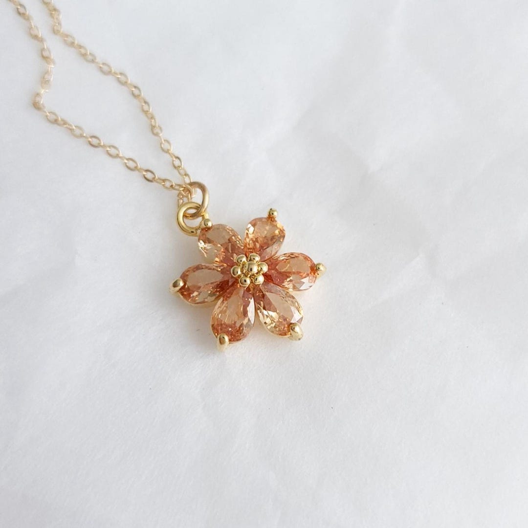 Champagne CZ Flower Necklace | Champagne Zircon Necklace | Vintage ...