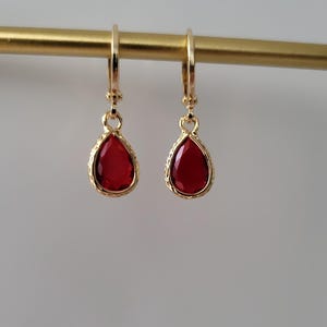 Ruby Red & Crystal Teardrop Teardrop Jewel Huggie Hoop Earrings, Gold ...