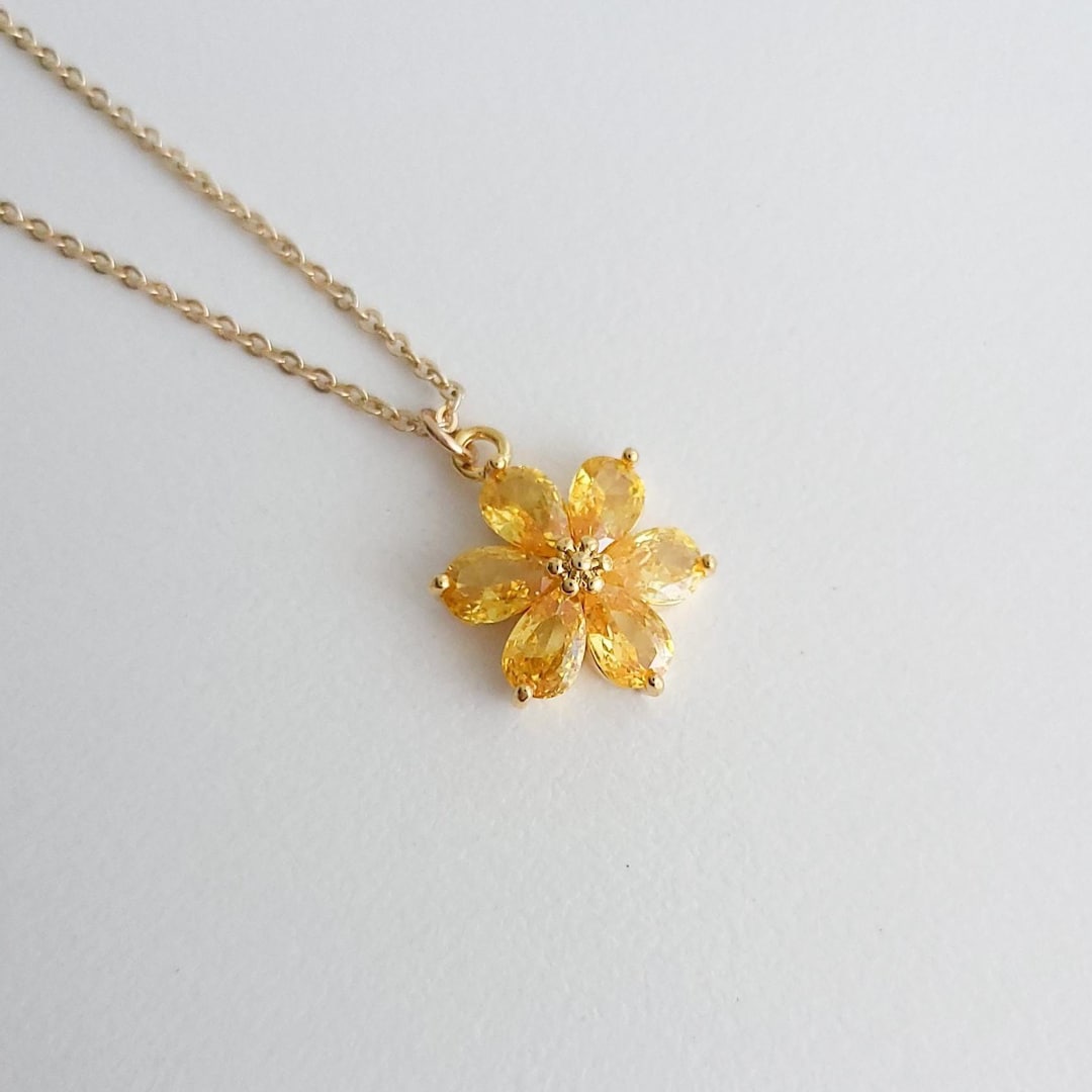 Yellow Flower Jewel Necklace, Gold Plated Necklace, Vintage Style ...