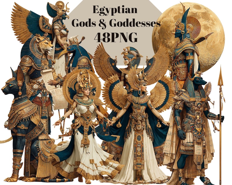 Egyptian Gods Clipart Bundle | Anubis Horus Isis Osiris| 48 Printable ...