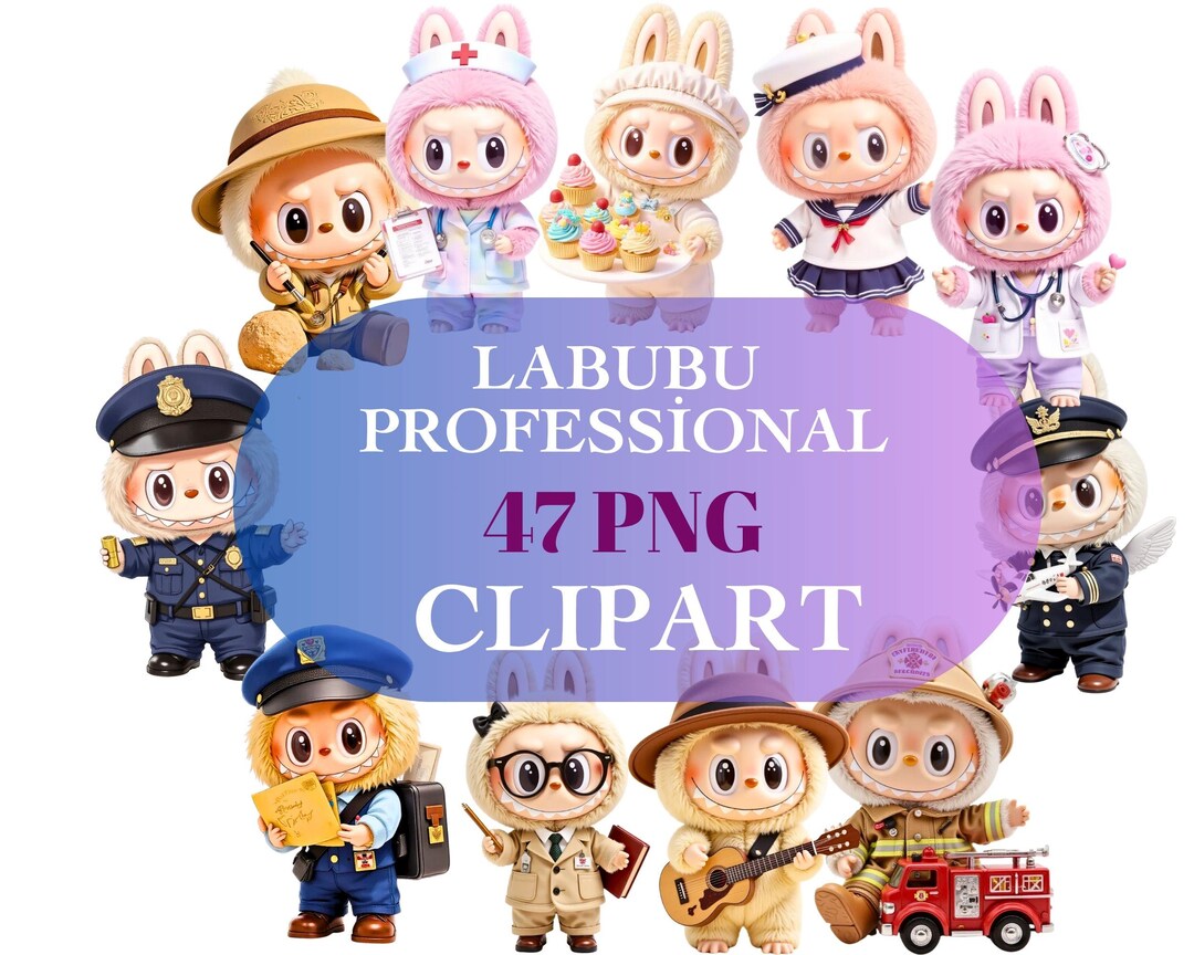 Cute Worker Labubu Clipart Set: 47 PNG Artworks (digital Download) - Etsy
