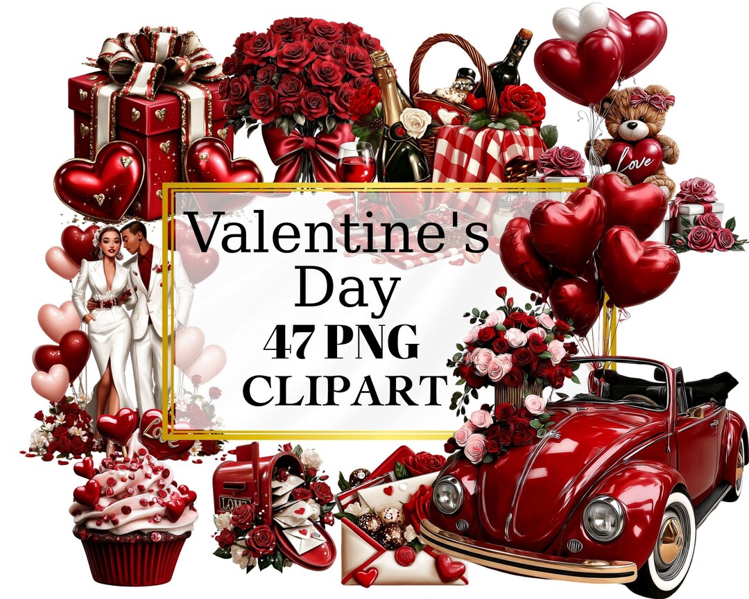 Valentine’s Day Romantic Clipart Set | Love Concept | 47 Printable PNG ...