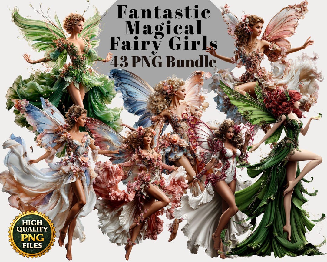 Magical Fairy Girls Clipart Bundle | Elegant Fantasy 43 PNG Artworks ...