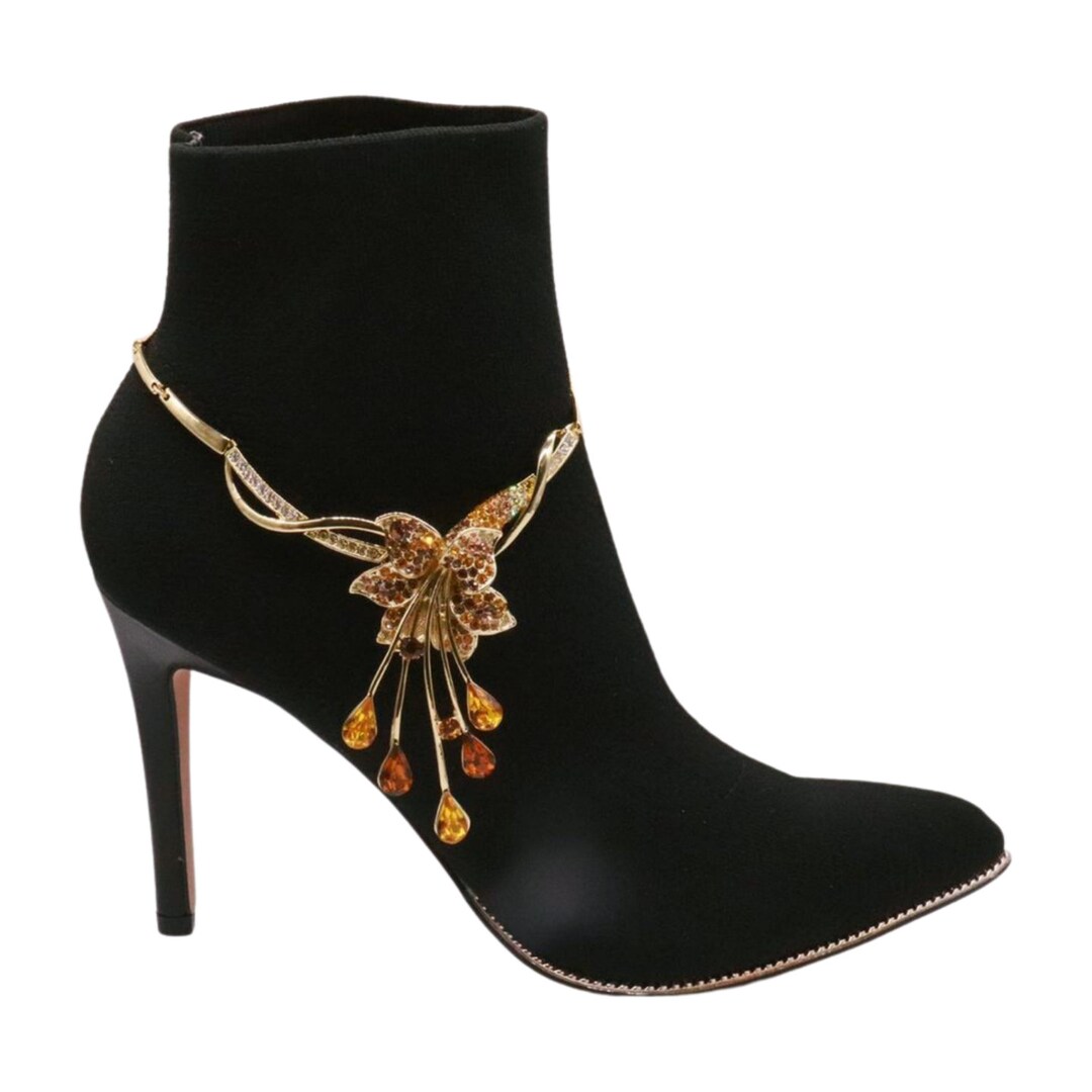 Women Gold Metal Boot Chain Lily Flower Shoe Charm Anklet Western ...