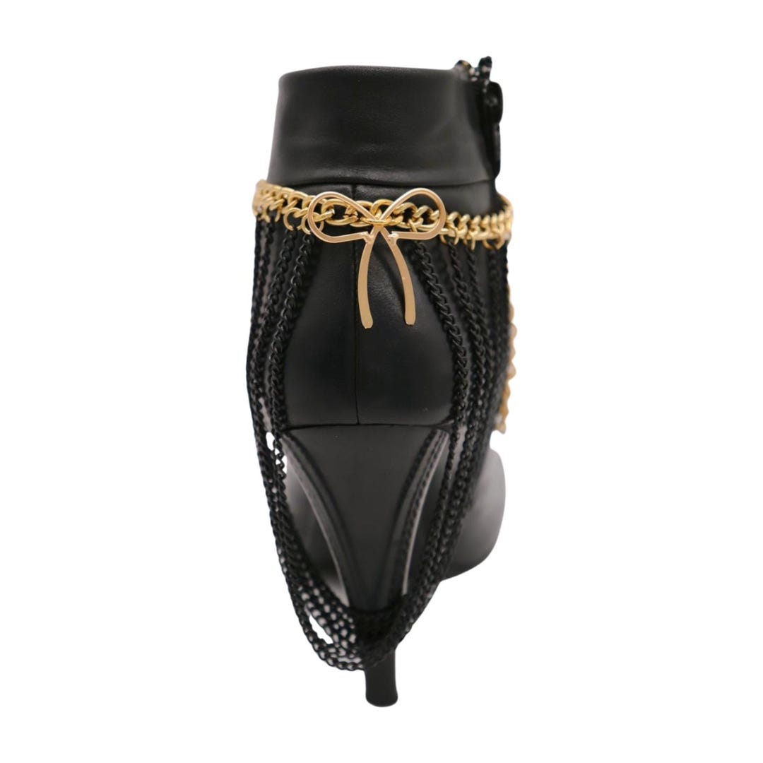 Black & Gold Boot Chain Bracelet: Western Bow Charm, Handmade USA - Etsy