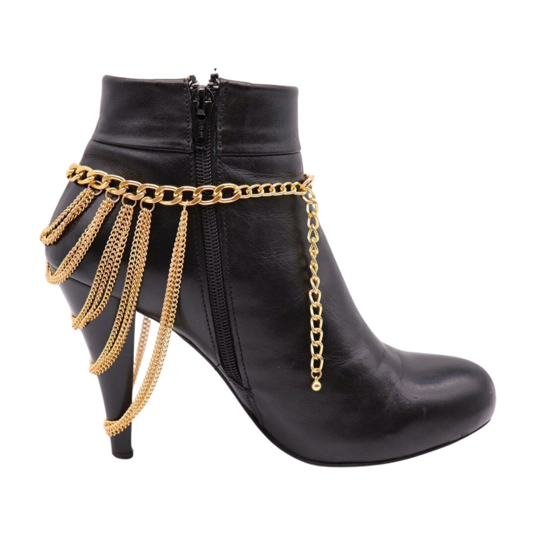 Women Gold Metal Boot Chain Bracelet Shoe Anklet Multi Strands Waves ...
