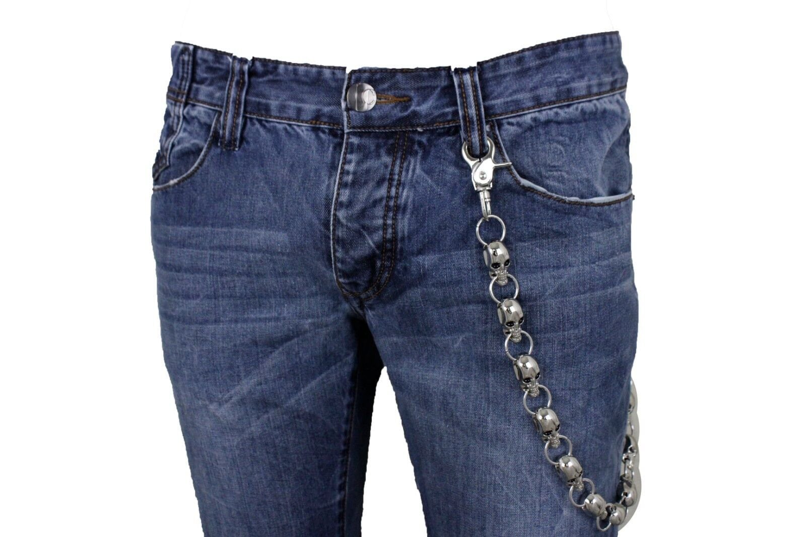 New Men Women Silver Metal Key / Wallet Chain Ring Long Skeleton Skull ...