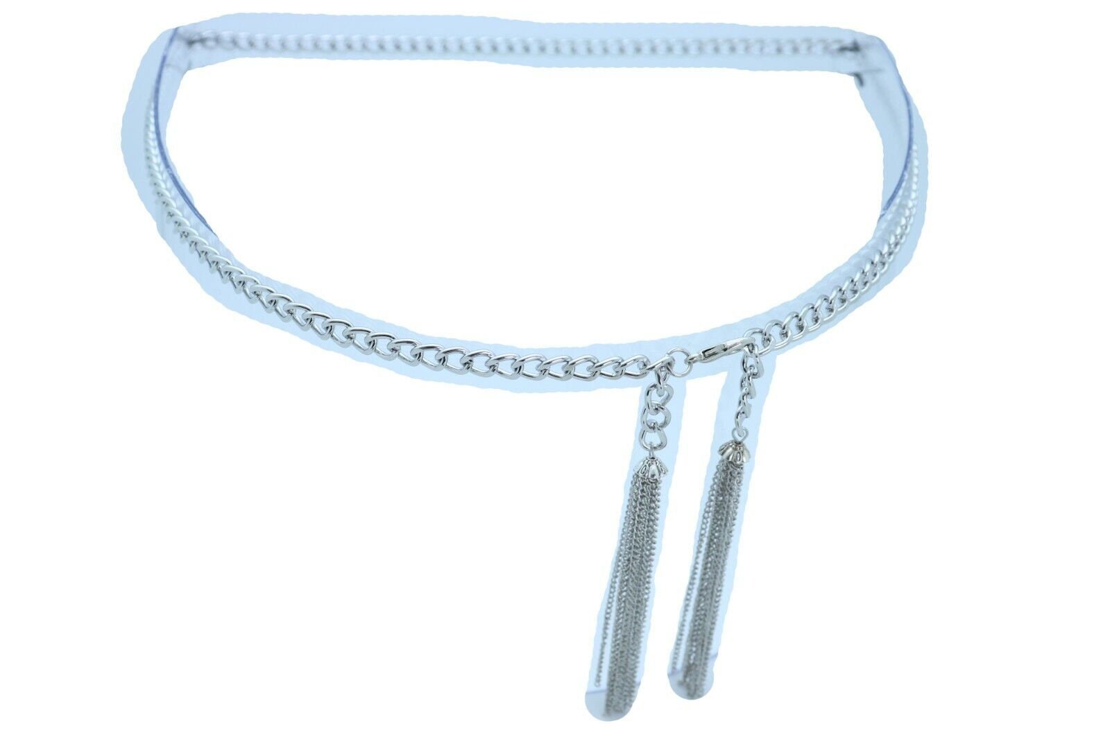 Women Silver Metal Chain Link Fashion Belt Long Tassel Fringes Charm ...