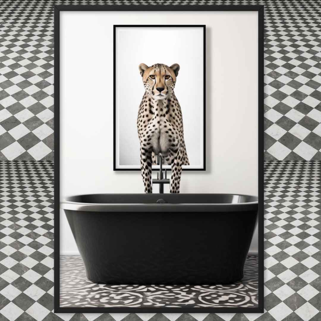 Big Cheetah in a Bathtub Framed by Rich Boys Art Club - Etsy