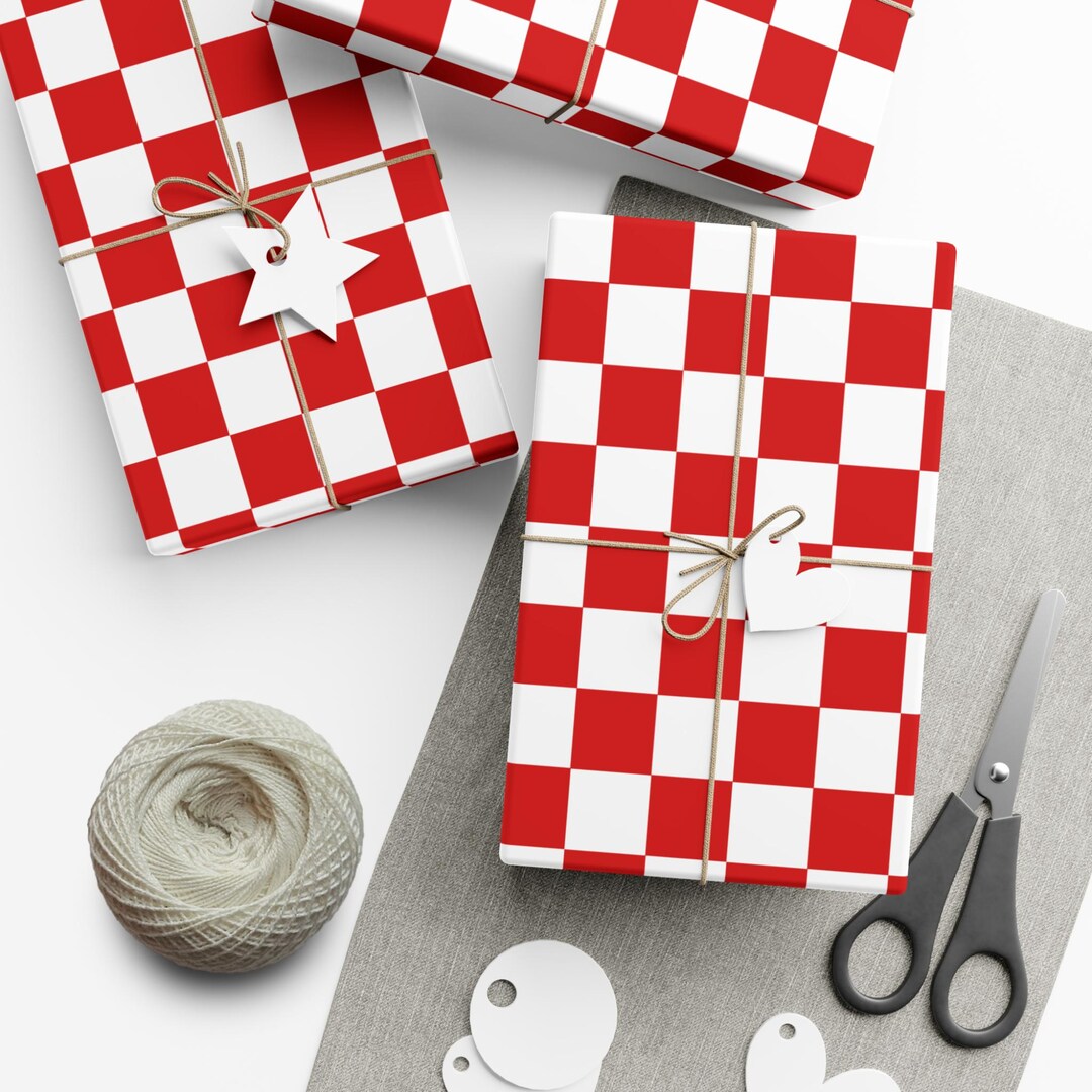 Crimson Red Checkered Gift Wrapping Paper - for Christmas, Holidays ...