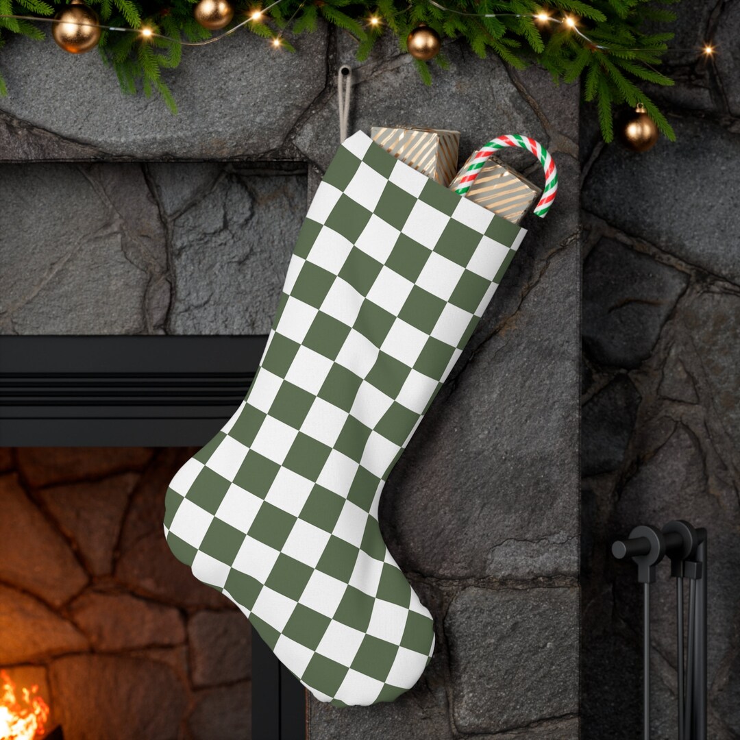 Green Checkered Christmas Stocking Timeless Elegance for a Festive ...