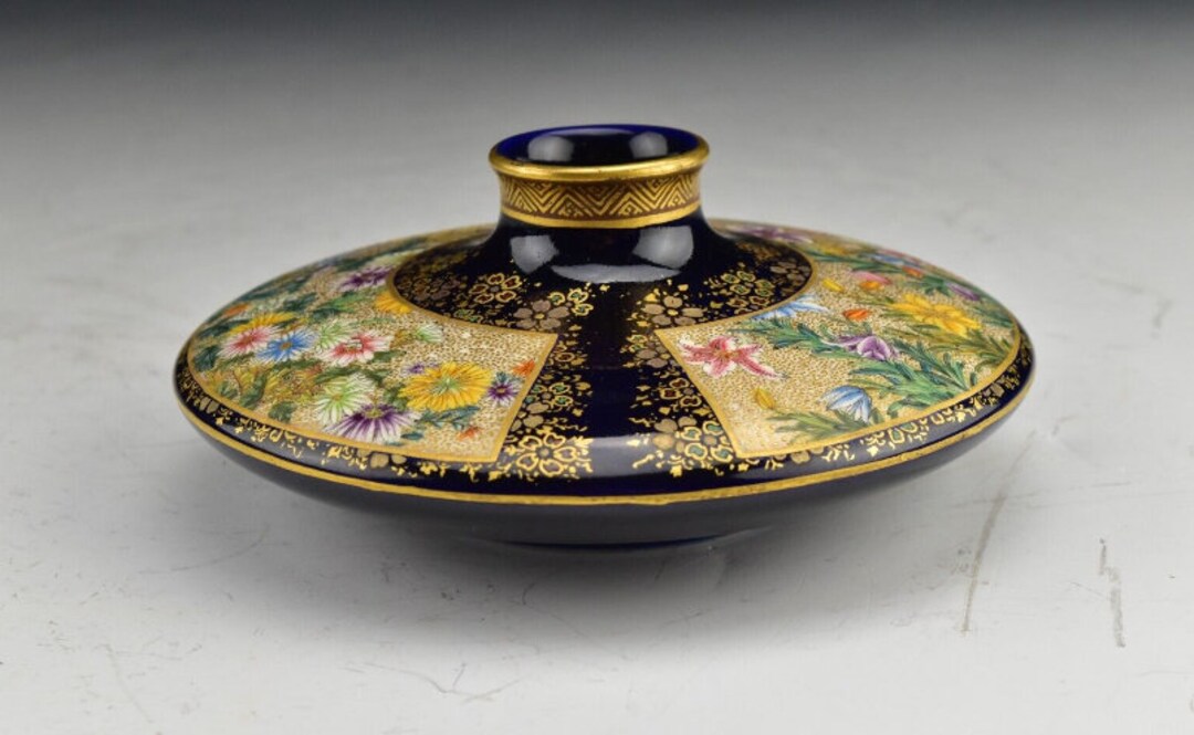 Antique Kinkozan Satsuma Vase C Obalt Body - Etsy