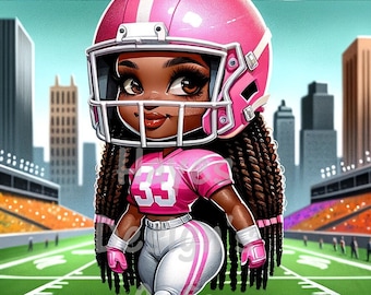 Black Chibi Lady Football Player Purple White Helmet Uniform Braids ...