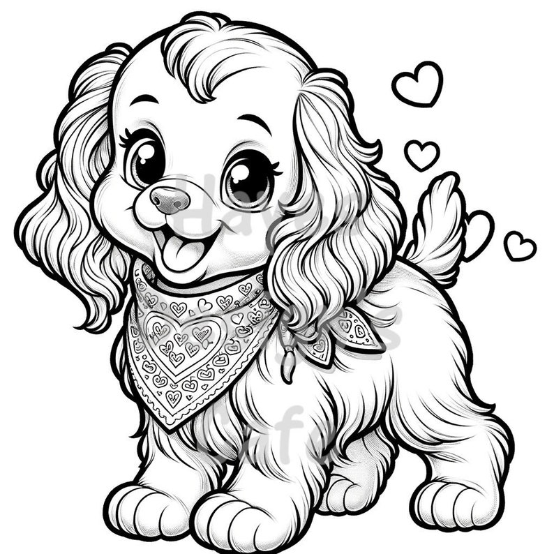 Puppy Cocker Spaniel Bandana Scarf Dog Hearts Happy Bark Pet Canine ...