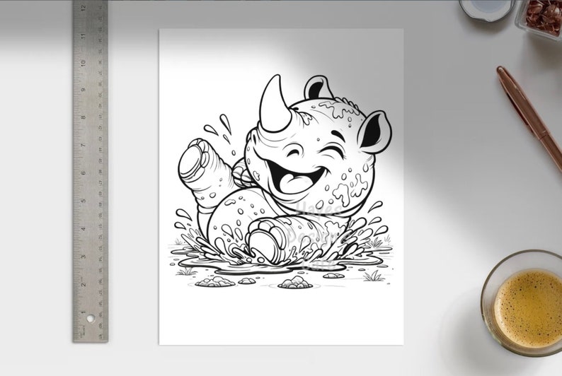Baby Rhino Laughing Water Splash Animal Zoo Safari Trees Wildlife ...