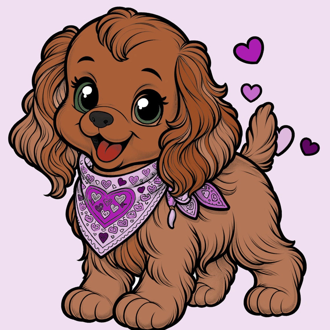 Puppy Cocker Spaniel Bandana Scarf Dog Hearts Happy Bark Pet Canine ...