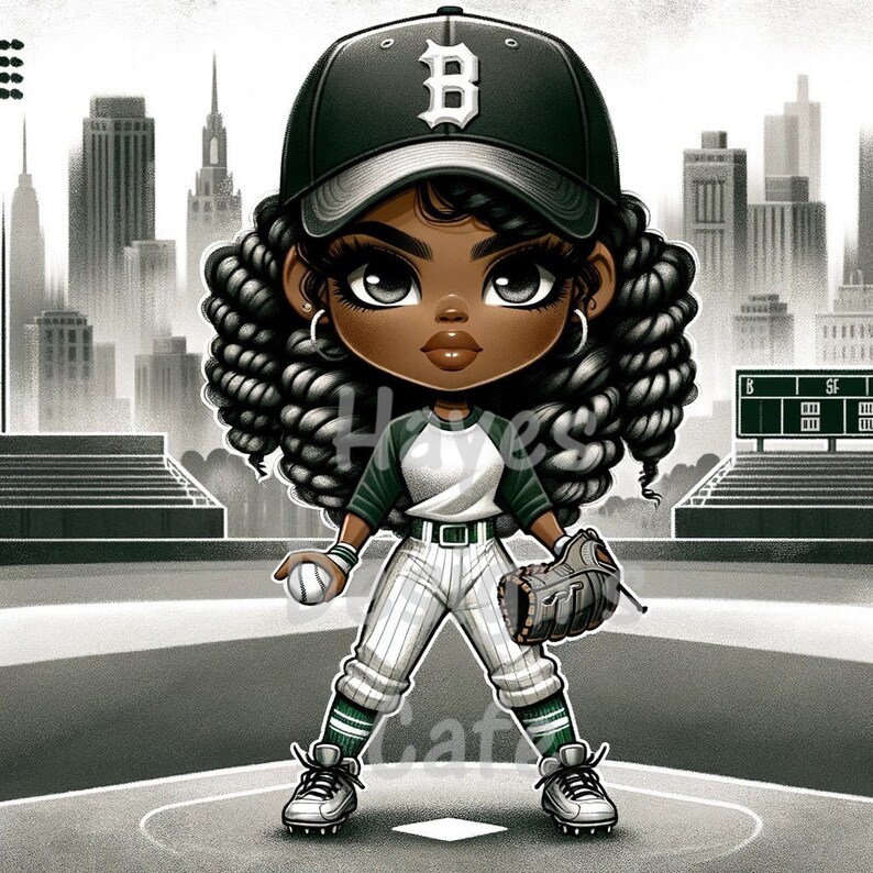 Black Chibi Lady Baseball Player Uniform Big Gray Eyes Gray Leather Cap ...